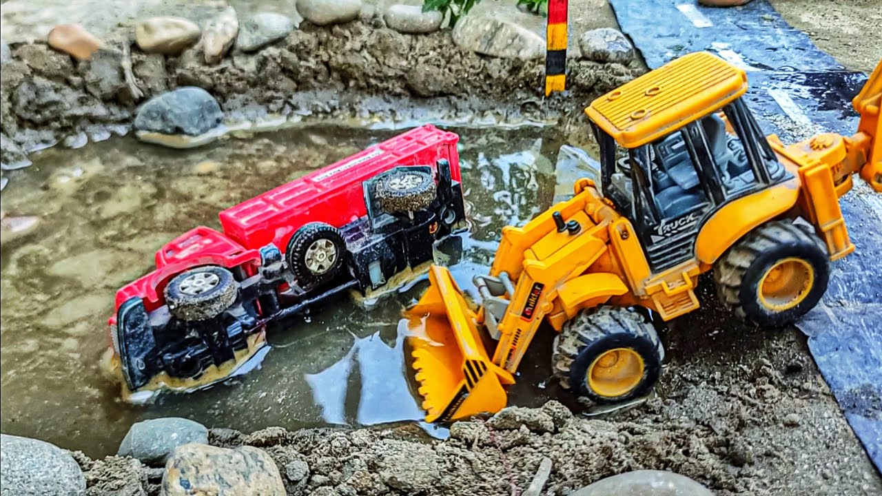 Dump Truck And JCB Backhoe Loader Accident Highway Pit Pulling Out ...