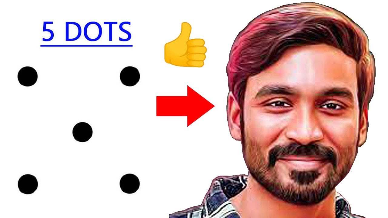 Turn 5 dots into Actor Dhanush drawing - How to draw actor dhanush ...