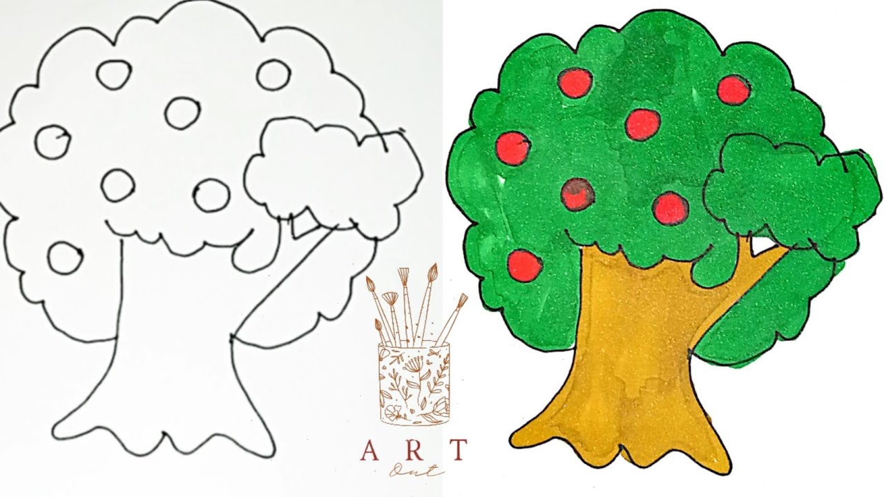 How to Draw and Color an Apple Tree | Step-by-Step Art for Kids ...