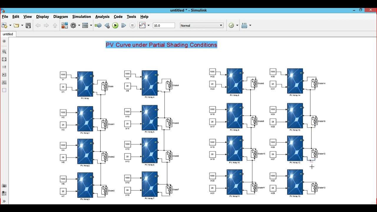 MATLAB simulation on 4*4 PV array under partial shading conditions | multiple PV curve plotting ...