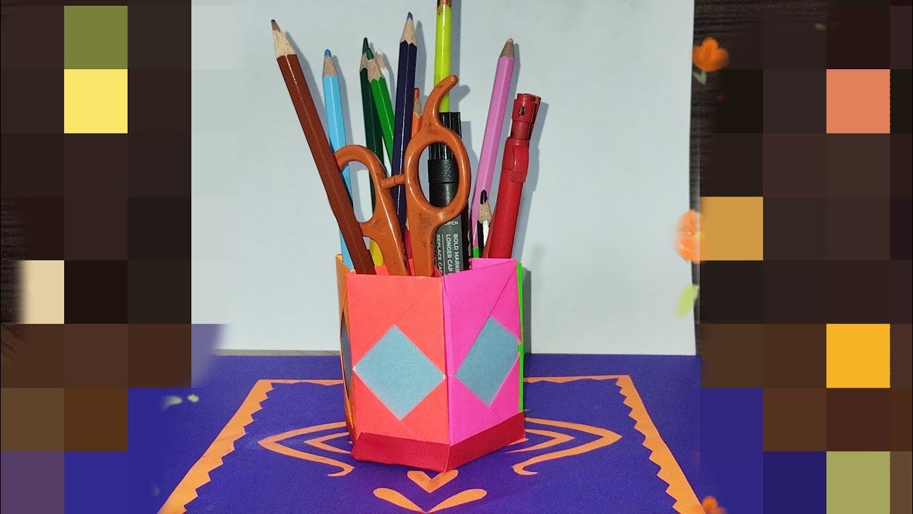 paper craft || how to make a pen stand || paper folding || easy origami ...