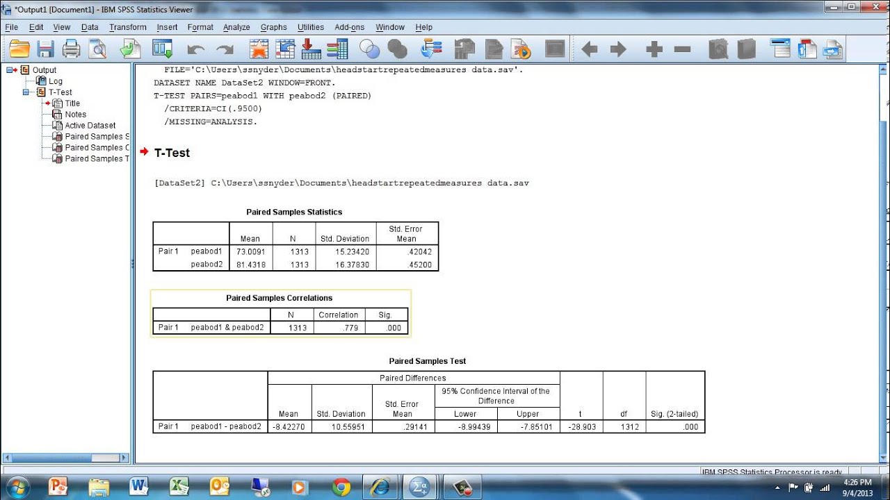 paired sample t test SPSS analysis example - YouTube