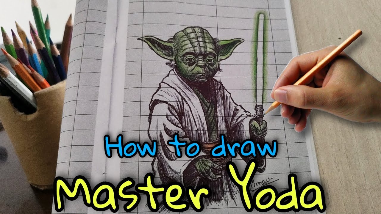 How to draw Master Yoda Sketch | Ballpen & Color Pencil Drawing | Star ...