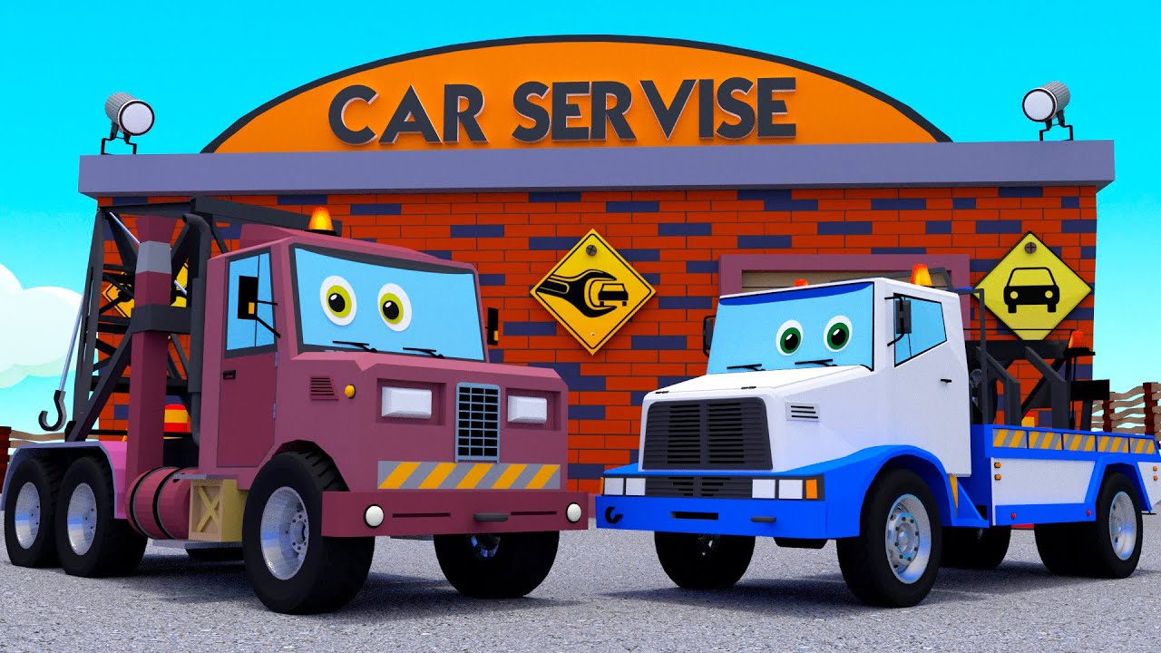 Tow trucks in car city. Tow trucks are helpers. Car cartoons for kids ...