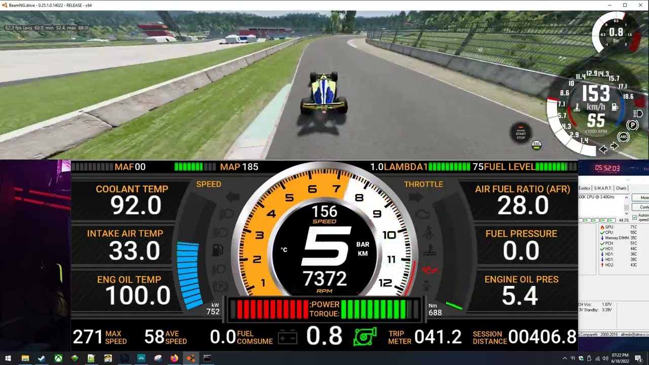 Realdash Motec Wide Screen BeamNG F1 19000RPM Testing External Digital ...