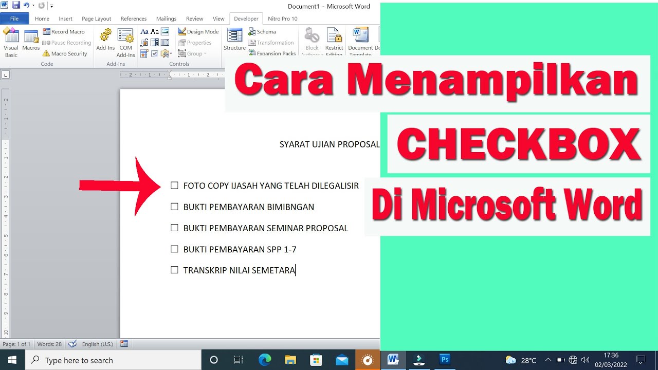 Cara Menampilkan Checkbox Di Microsoft Word - YouTube