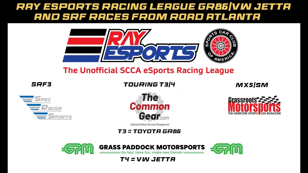 Ray eSports Racing League T3 T4 and SRF Races From Road Atlanta - YouTube