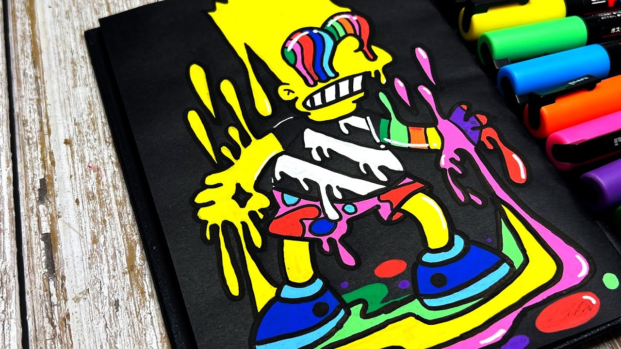 Bartholomew Jo Jo Bart Simpson Drawing with Posca Markers! Drip Effect ...