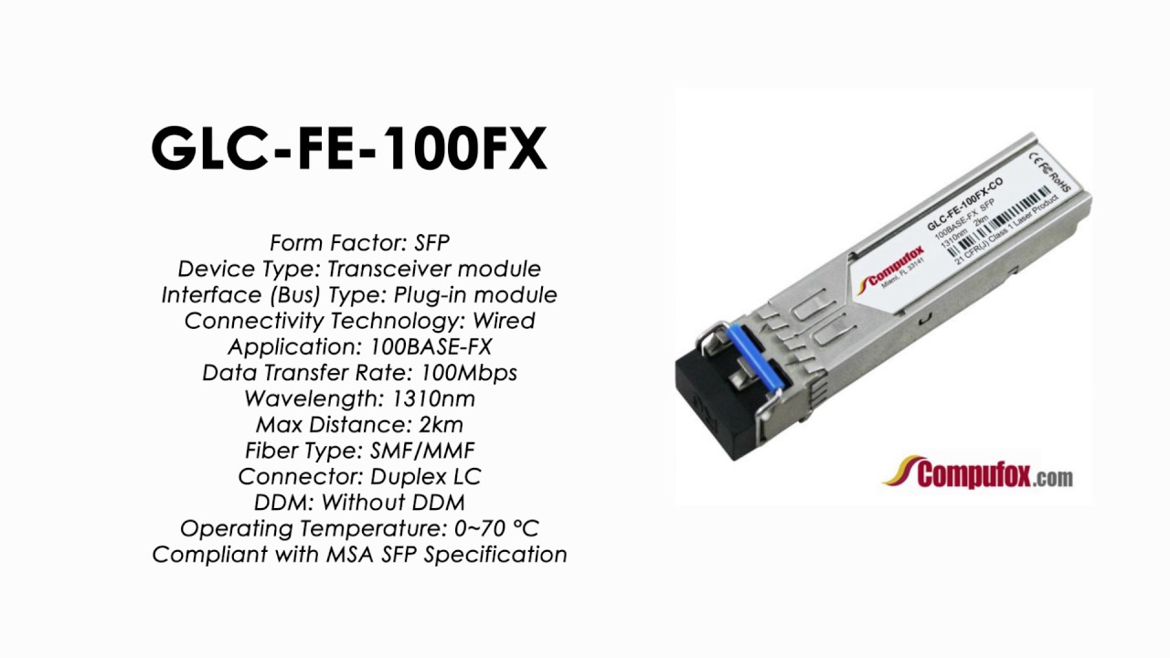 GLC-FE-100FX | Cisco Compatible 100BASE-FX SFP 1310nm 2km MMF - YouTube