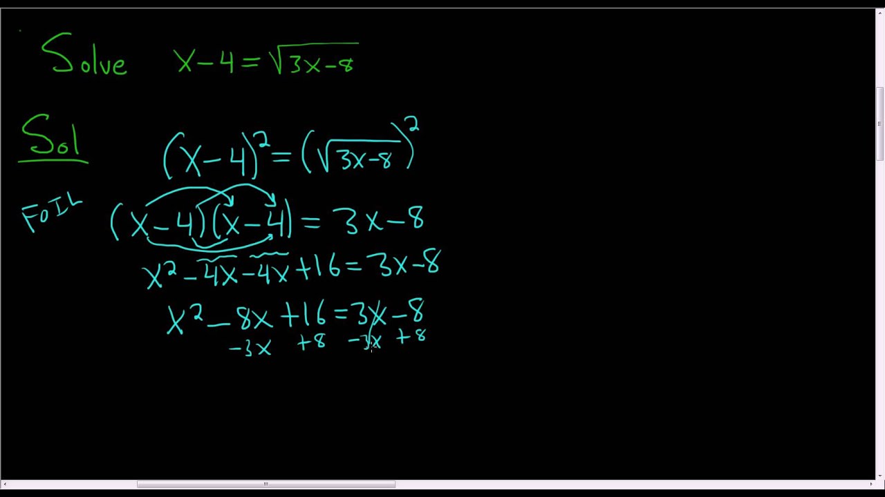 Solving An Equation With A Square Root X 4 Sqrt 3x 8 YouTube