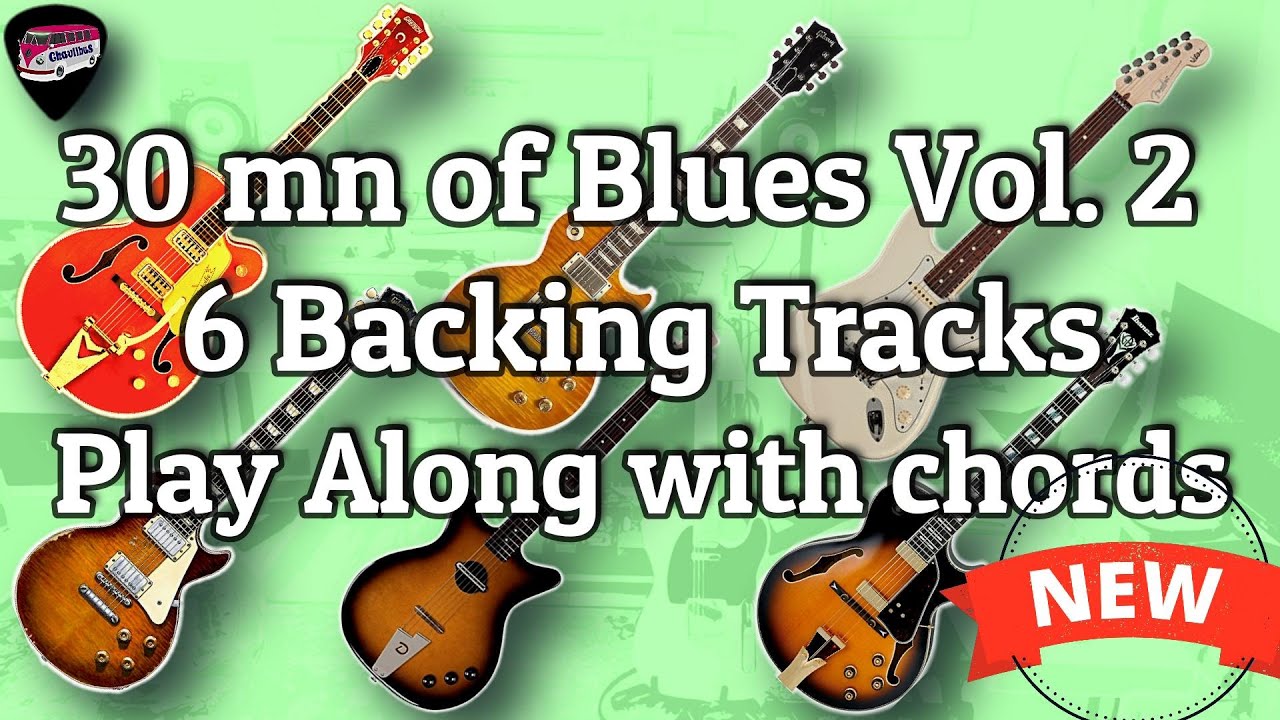 Blues play Along 6 backing tracks with chords and scale - YouTube