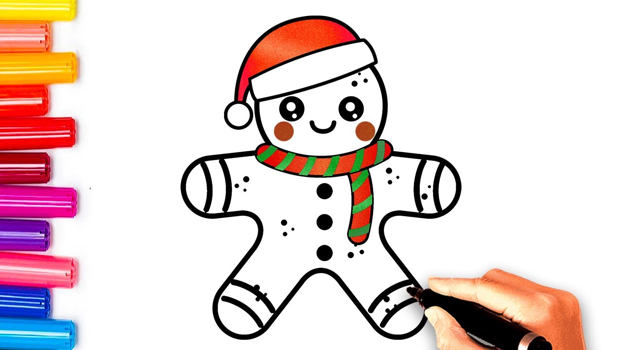 Draw Christmas Gingerbread Man | Simple Drawing Gingerbread Man For ...