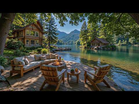 Nature Summer Relaxing Riverside Porch Cabin 🌿🔥 Beautiful Piano Music & Nature Sounds for Relax