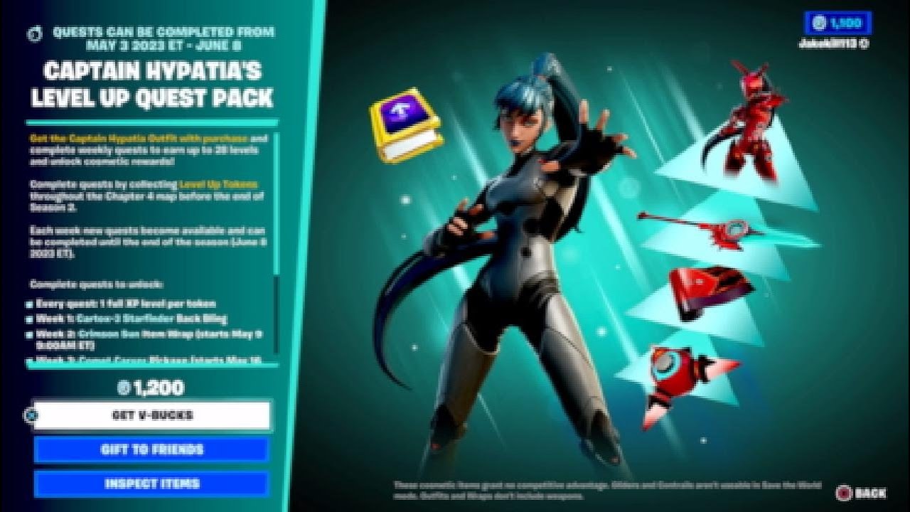 Fortnite showing you the Captain Hypatias Level Up Quest pack - YouTube