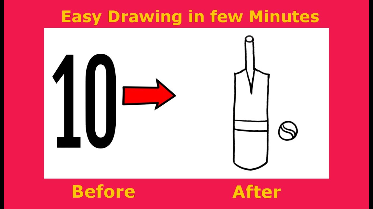 How To Draw Bat & Ball Using Number "10" | kids Easy Art | Numbers ...