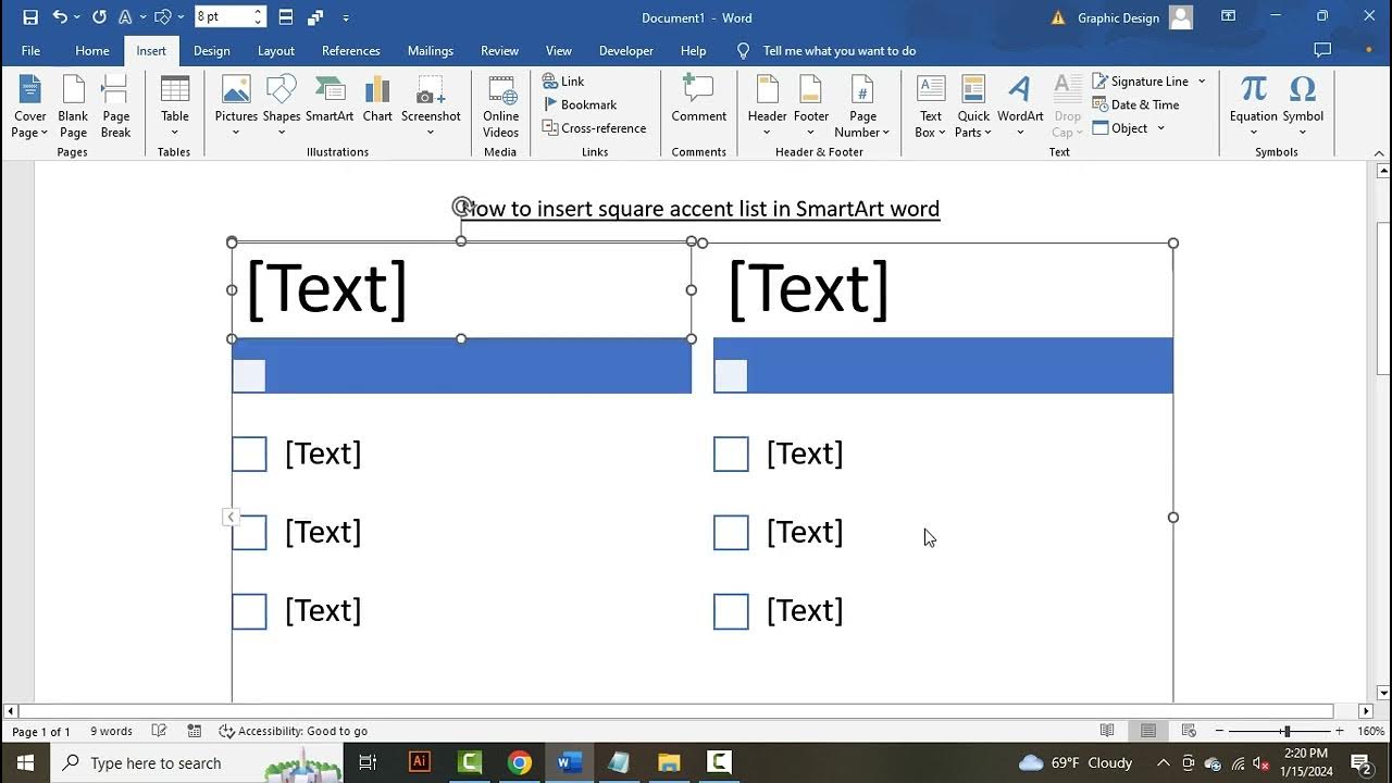 How to insert square accent list in SmartArt word - YouTube