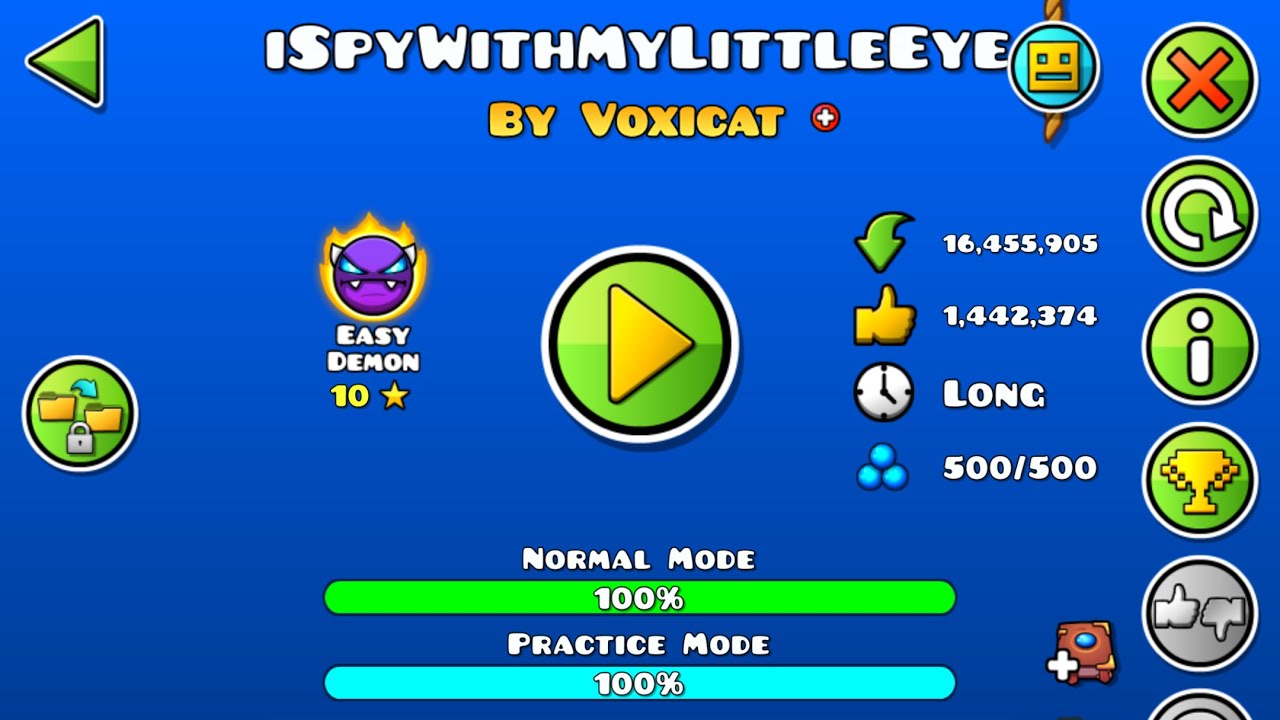 Ispywithmylittleeye by Voxicat 100% on mobile! Geometry dash - YouTube