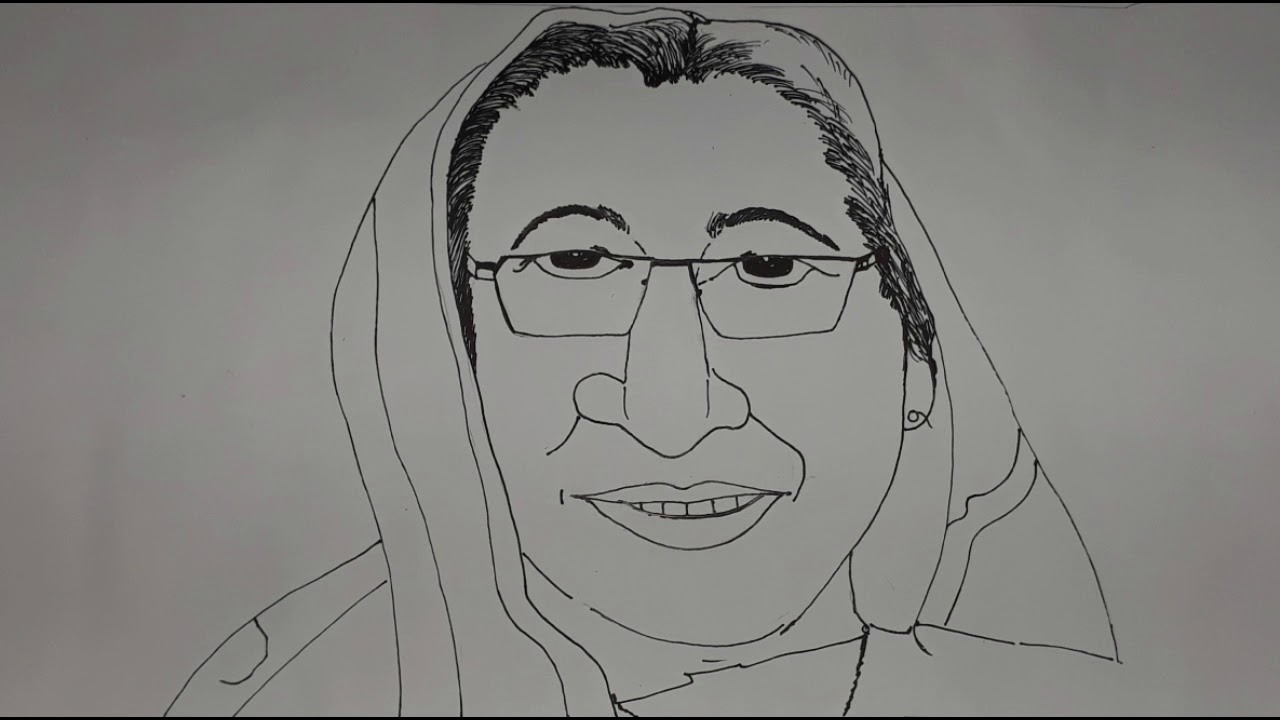 How to draw Sheikh Hasina (priminister Bangleedesh) প্রধানমন্ত্রী শেখ ...
