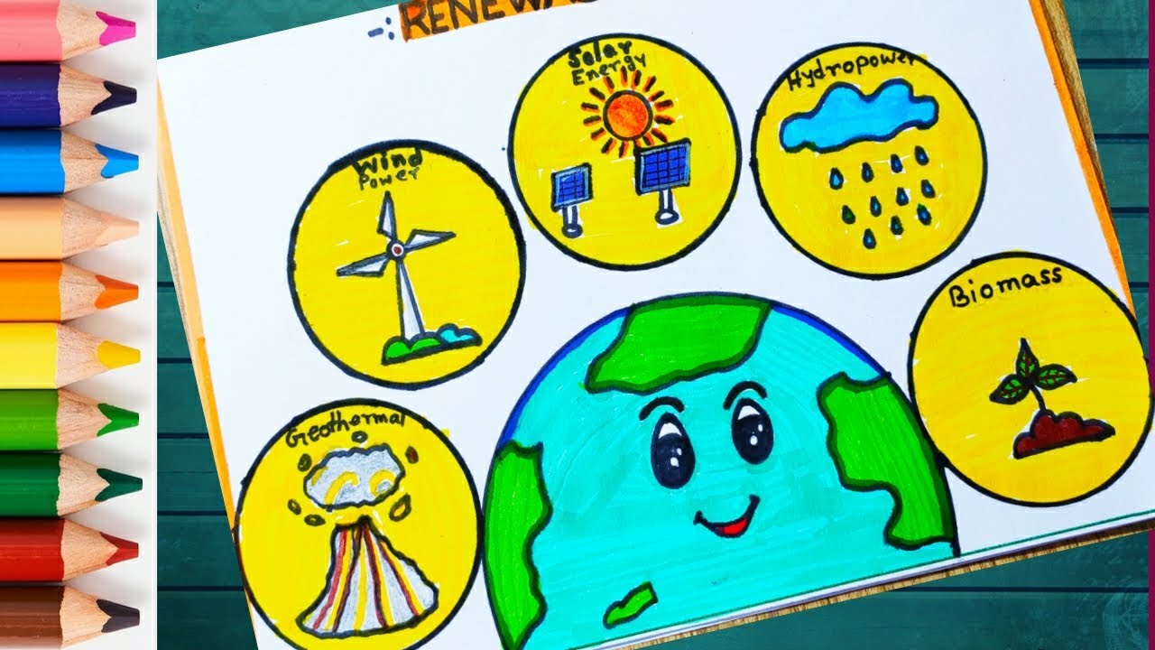 Renewable Energy Drawing | Akshay Urja Diwas Drawing | Sustainable ...