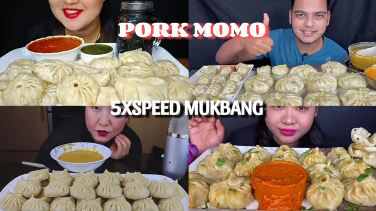 BEST OF PORK MOMO | EATING 5XSPEED MUKBANG SOUNDS COMPILATION | MOMO ...
