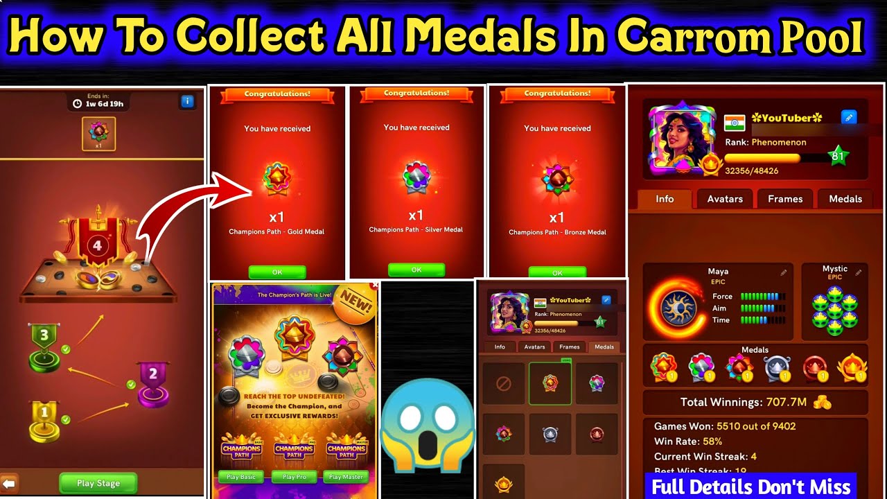 How To Collect All Medals In Carrom Pool😱 Champion Path All Medals ...
