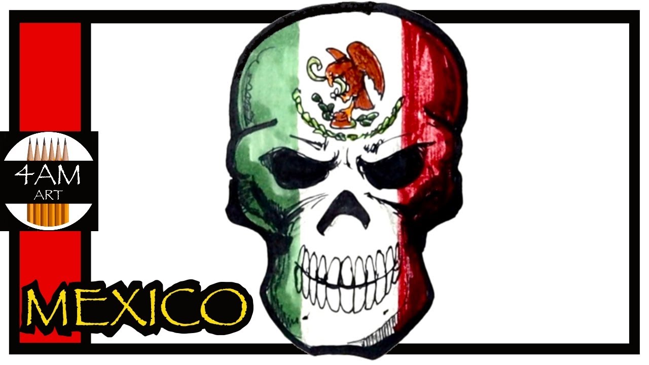 How to Draw a MEXICO FLAG HEAD SKULL, Step by Step - YouTube