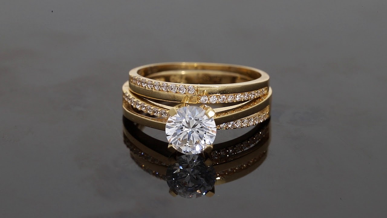 Gold Round Shaped Swarovski Solitaire Twin Ring in 18KT - YouTube