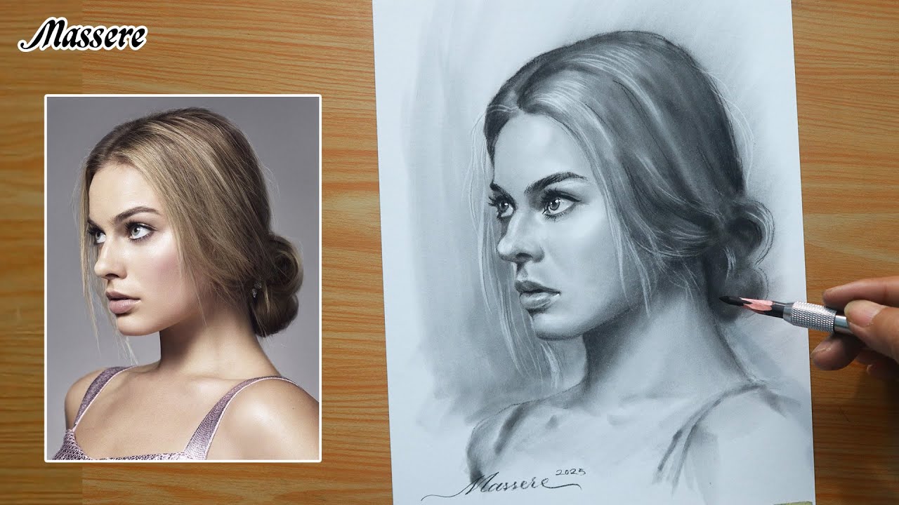 How to Make Portrait Margot Robbie Pencil Drawing Step by Step for ...