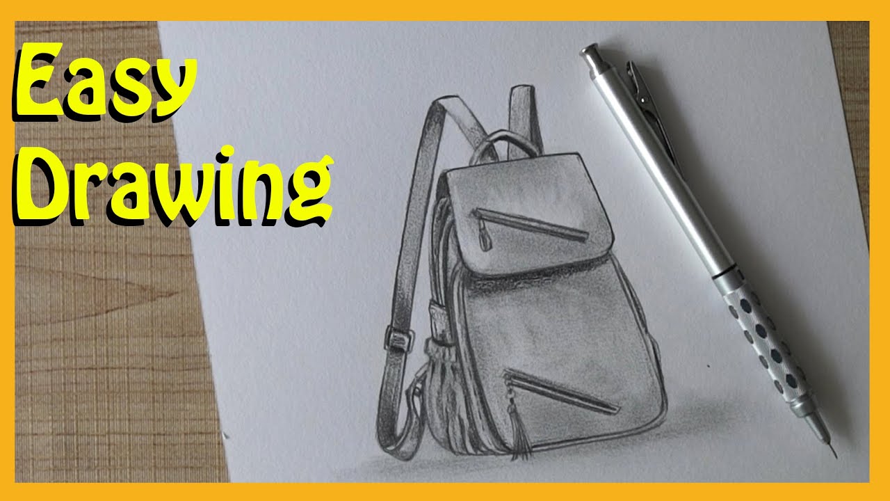 how to draw school bag #easy free hand drawing - YouTube