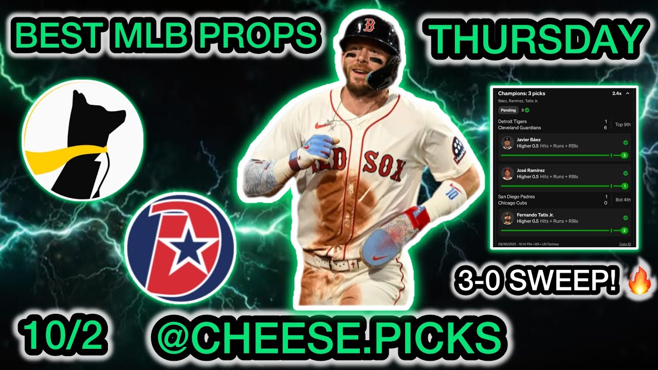 3-0 SWEEP! BEST MLB Player Props for Thursday 10/2 - BEST UNDERDOG ...