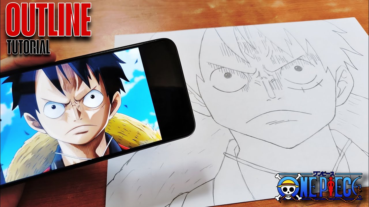Monkey d luffy drawing | Outline tutorial | How to draw | step by step ...