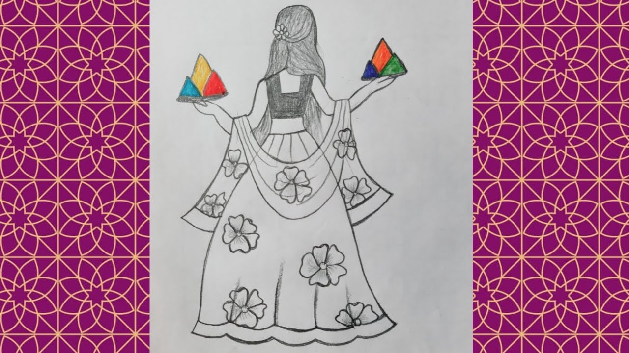 How to draw a girl backside drawing #Holi Special drawing /easy girl ...