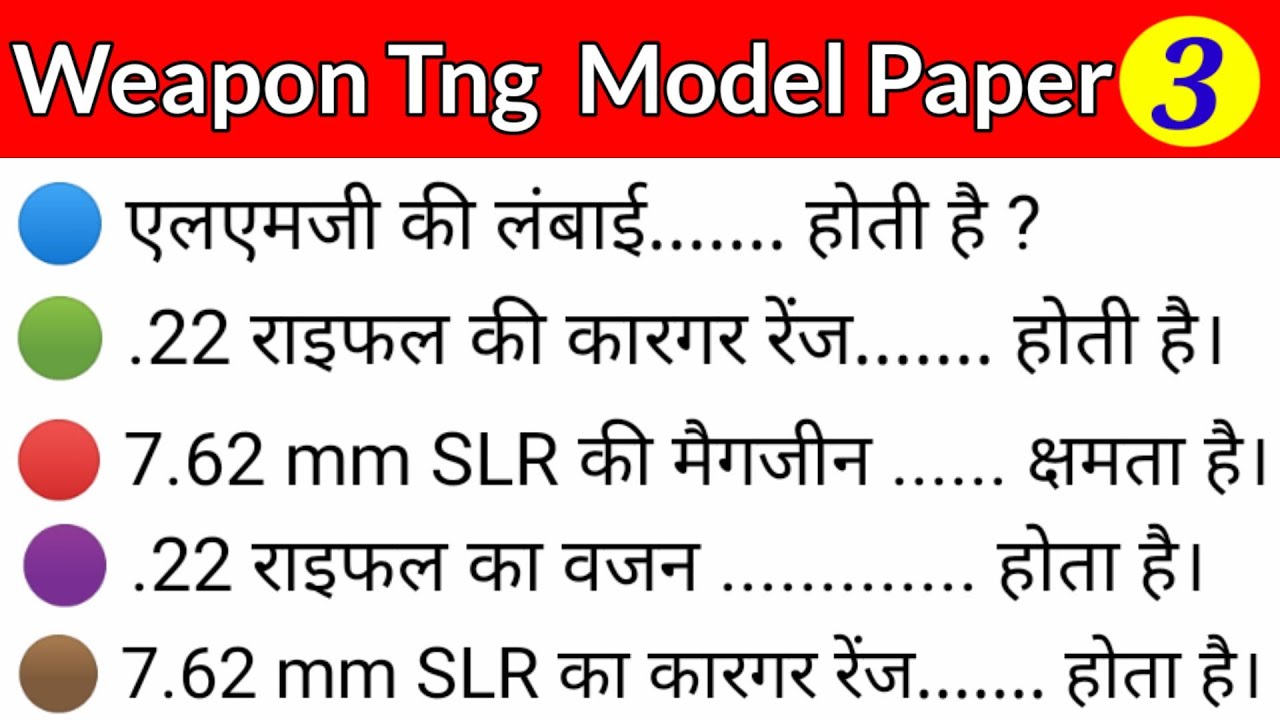 NCC WEAPON TRAINING Model Paper - 3 for NCC Exam 2022 || - YouTube