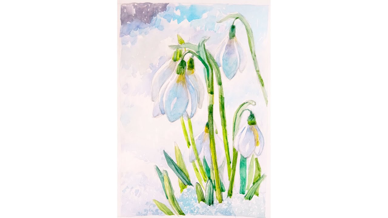 How to Draw Snowdrop flowers / Watercolour / Рисуем подснежники ...