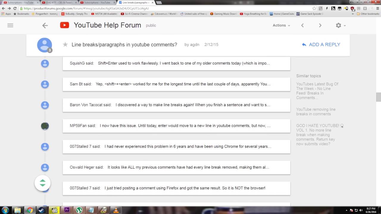 YouTube quietly disables line breaks in comments. - YouTube