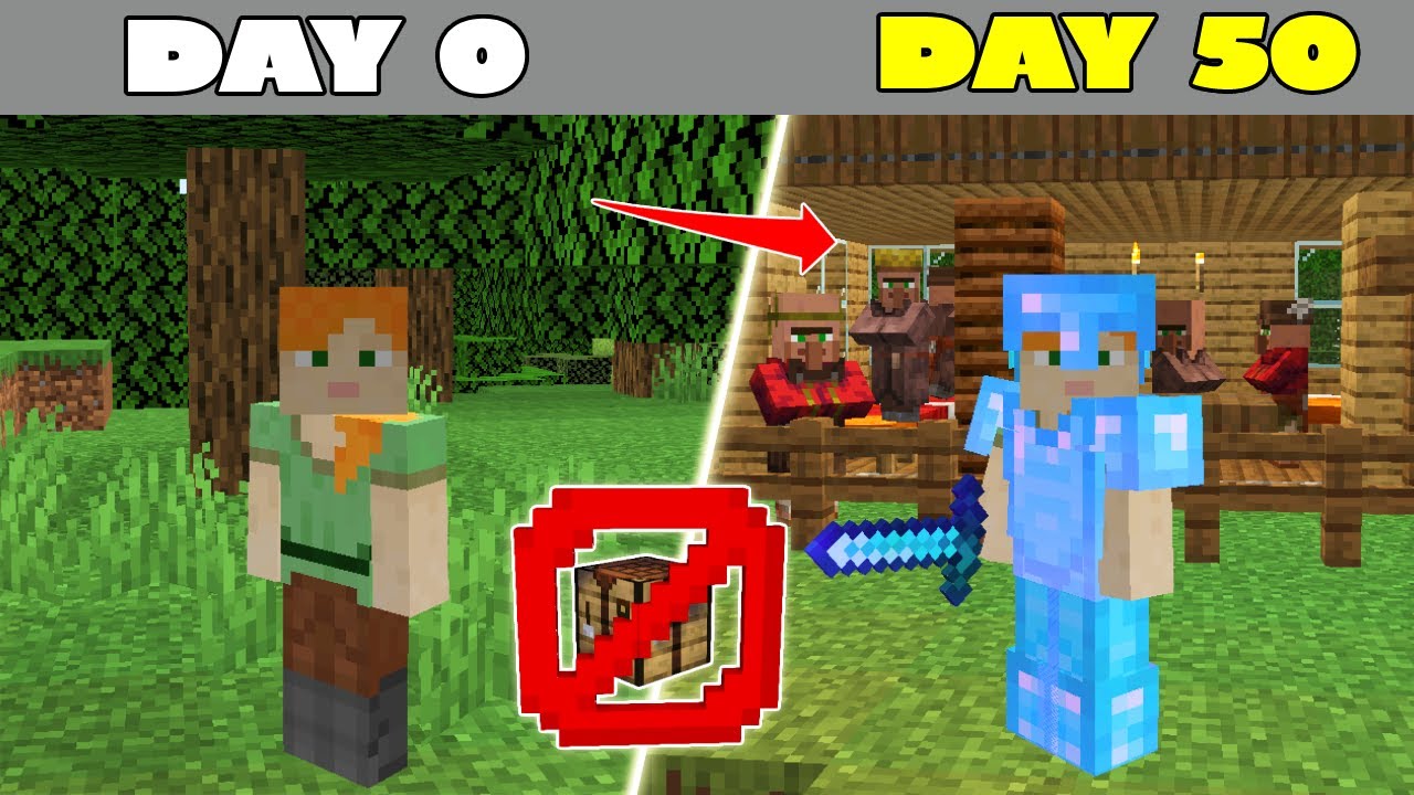 50 Days Survive Without Crafting Table - YouTube