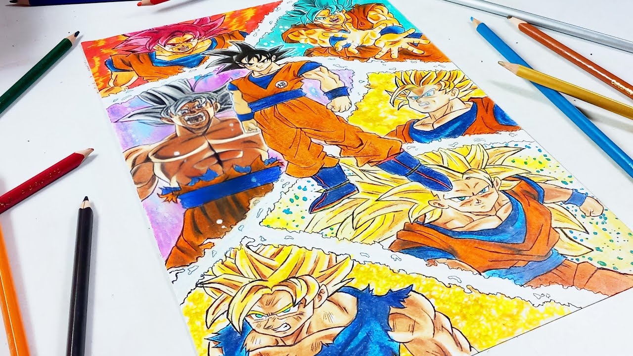 goku all forms drawing step by step | goku drawing | goku drawing full ...