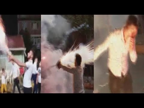 Düğünde Havai Fişek Faciası !!!!yerde patlayan havai fişek.damat son anda kurtuldu.