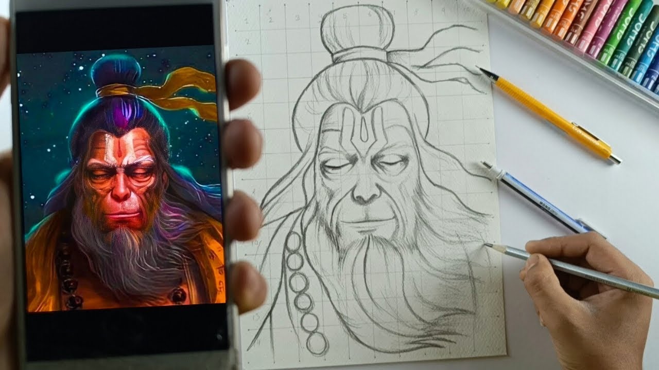How To Draw Hanuman Ji | Lord Hanuman Drawing, Outline Tutorial - YouTube
