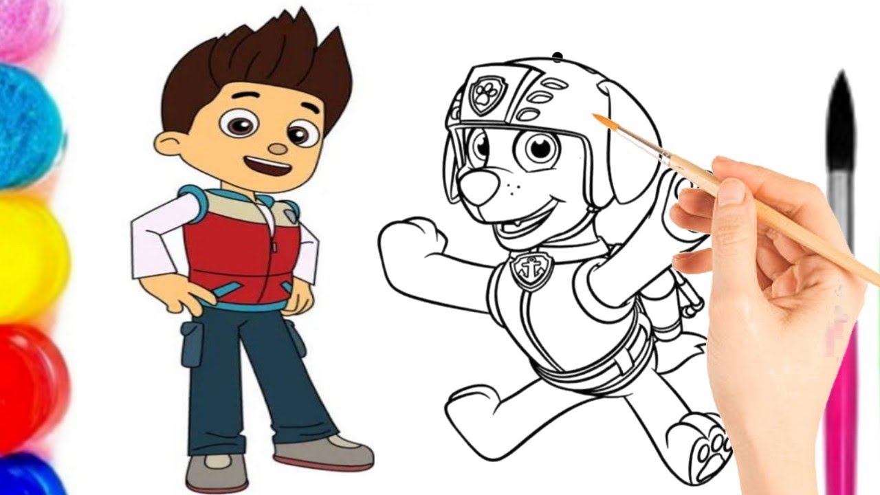 How to draw and colour Ryder And Zuma||Easy Drawing And Colouring For ...