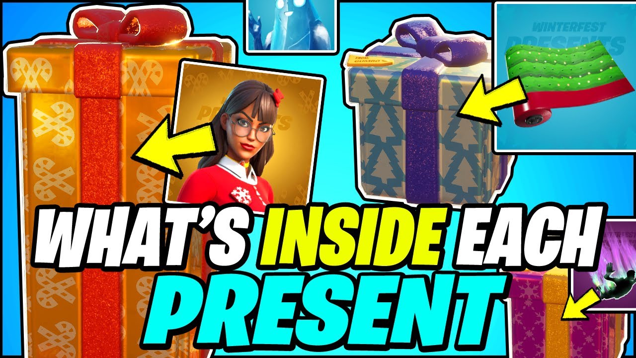 Fortnite PRESENTS - What's inside of EACH WINTERFEST PRESENT (100% ...