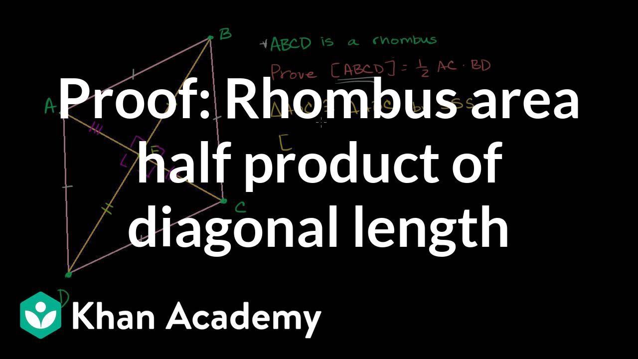 Proof: Rhombus area half product of diagonal length | Quadrilaterals ...