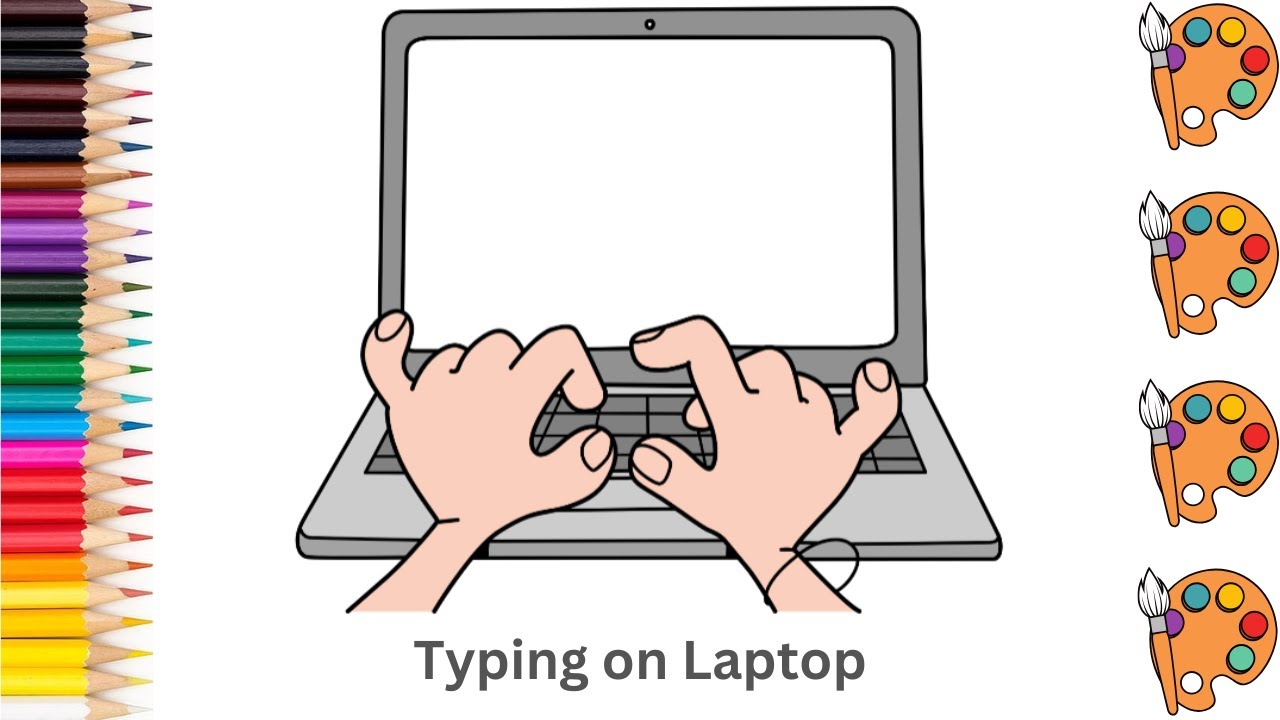Typing on Laptop - Sketch Art and Paint | Step by step tutorial ...