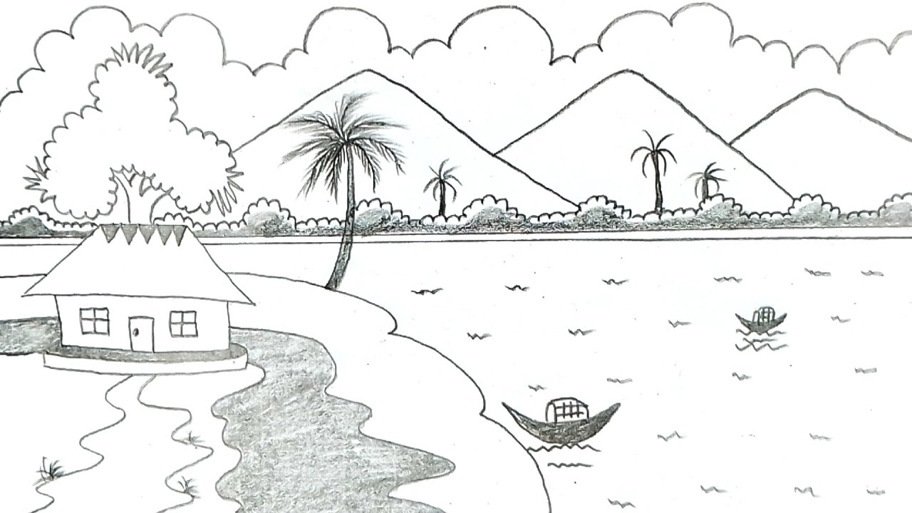 Scenery Drawing 💛 Easy Tutorial | Gramer Drisso | My Village Drawing ...