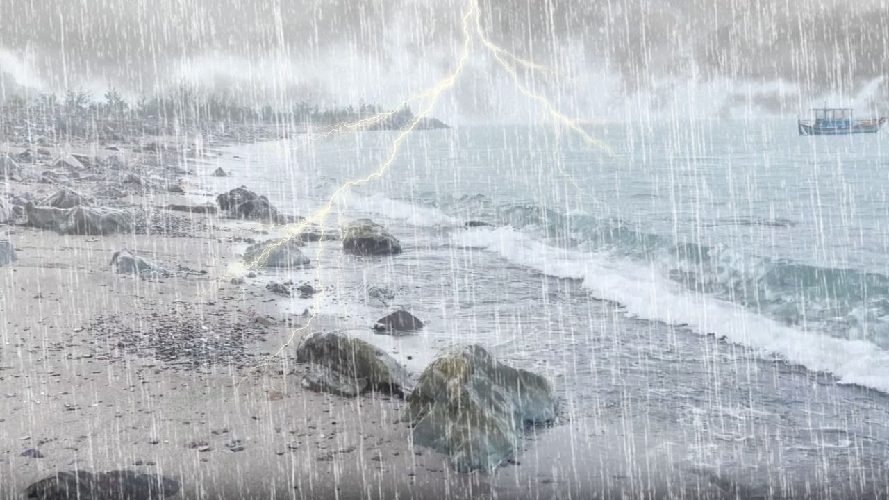 🎧 Rain, Thunder and Storm in The Ocean, RainStorm Sounds for Relaxing ...