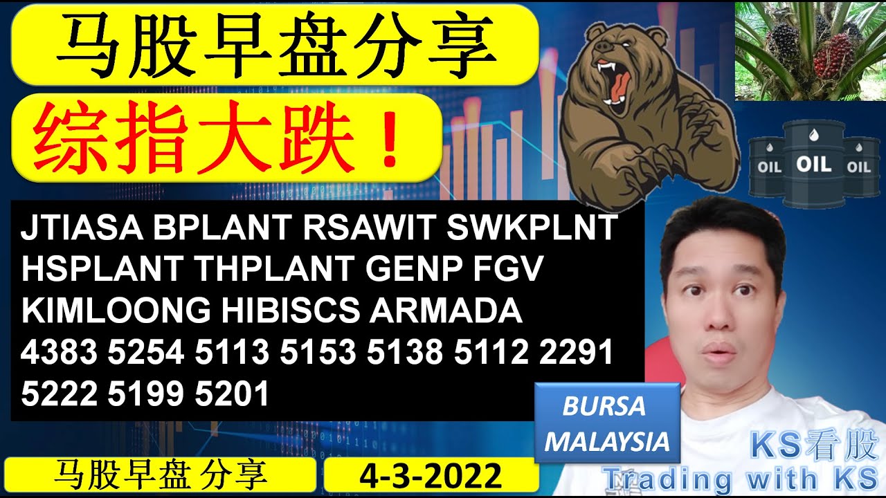 KS看股- 马股 早盘 KLSE BURSA 分享 - 4-3-2022 - 💥综指大跌 !💥 JTIASA BPLANT RSAWIT ...