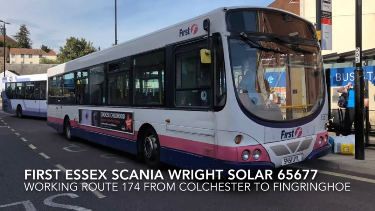 First Essex Scania Wright Solar 65677 on Route 174 from Colchester to ...