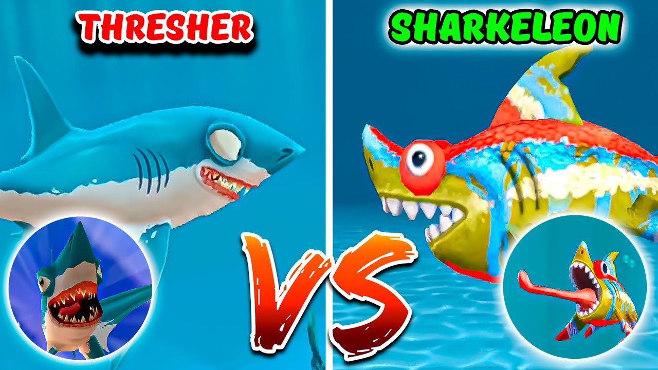 CRAZY SHARKS! 🦈 THRESHER VS SHARKELEON | Hungry Shark World VS Hungry ...