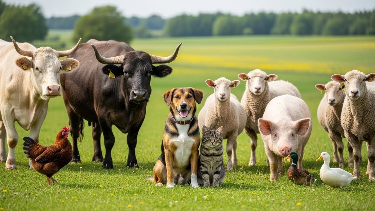 Happy Farm Animals Horse, Duckling, Chicken, Dog, Buffalo, Bee, Pig ...