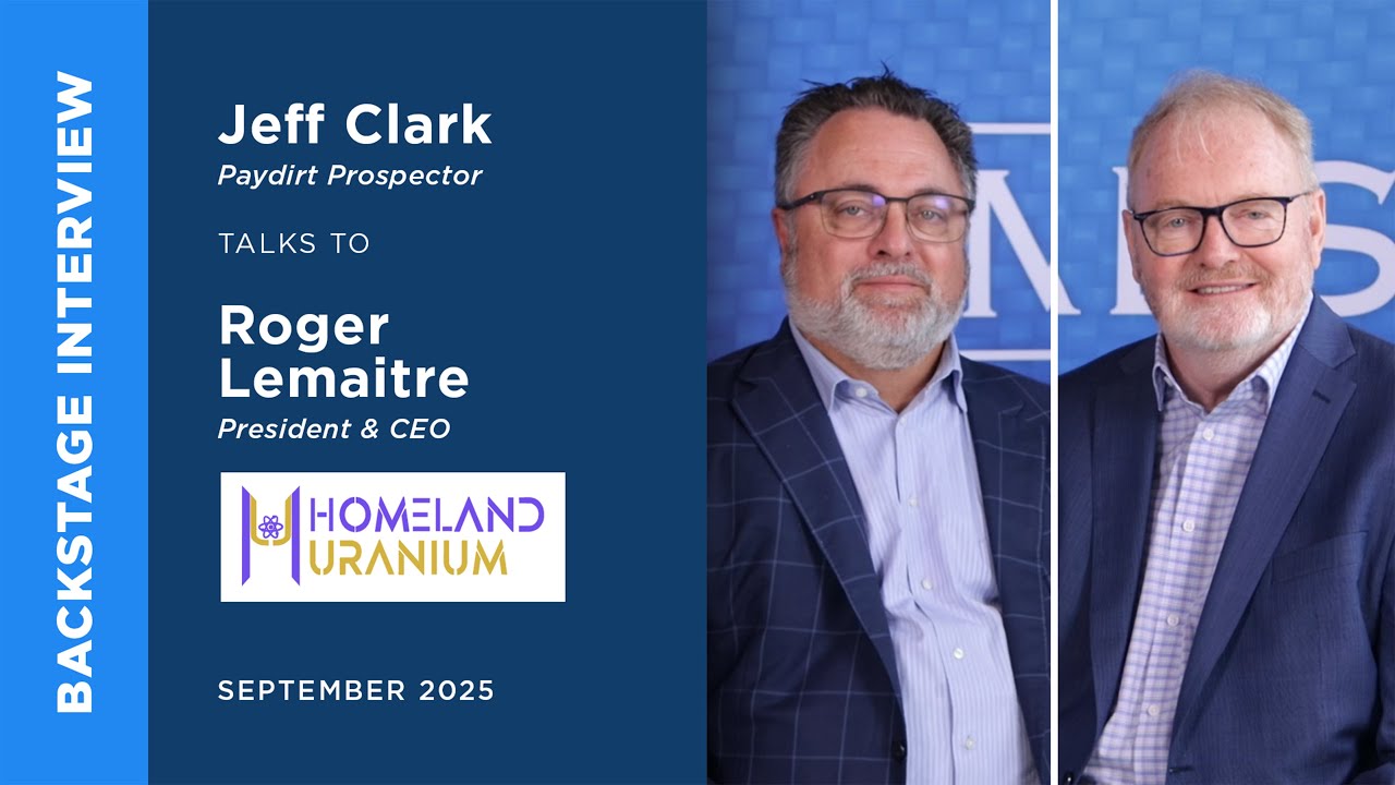 Roger Lemaitre of Homeland Uranium Corp. talks to Jeff Clark at the ...